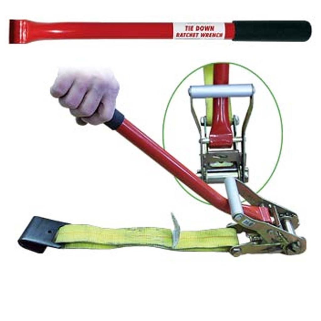 Tie Down Ratchet Wrench, Solid steel construction safety red